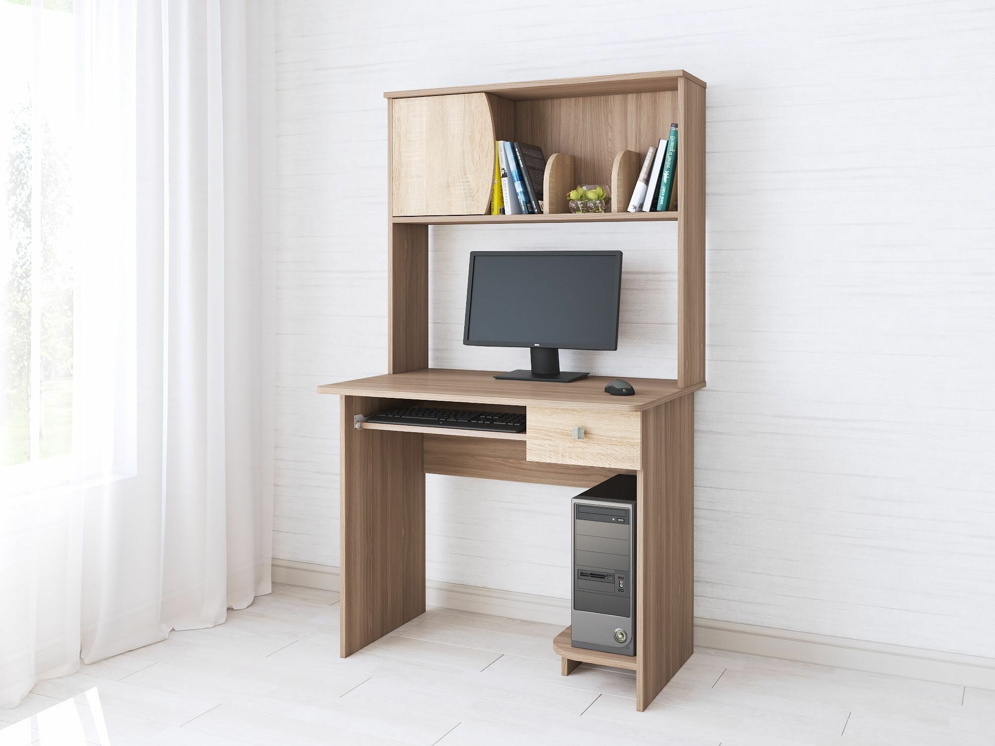 Стол компьютерный с надстройкой тэкс Грета-4, цвет ясень шимо