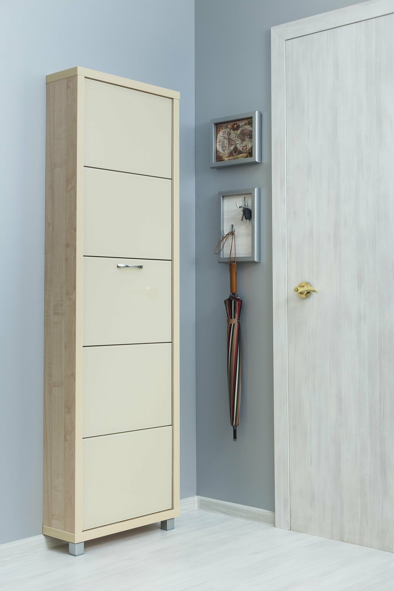 Шкаф обувной Люкс, Клён 5 отделений, фасад стекло капучино