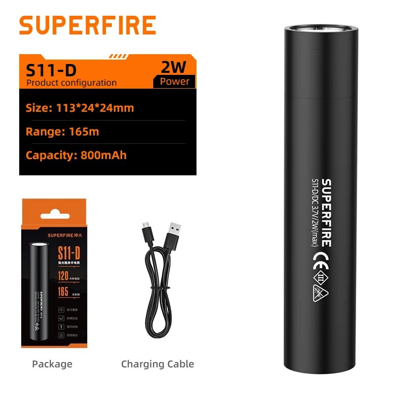 SUPERFIRE S11-D мини фонарик белый S11-D 3W