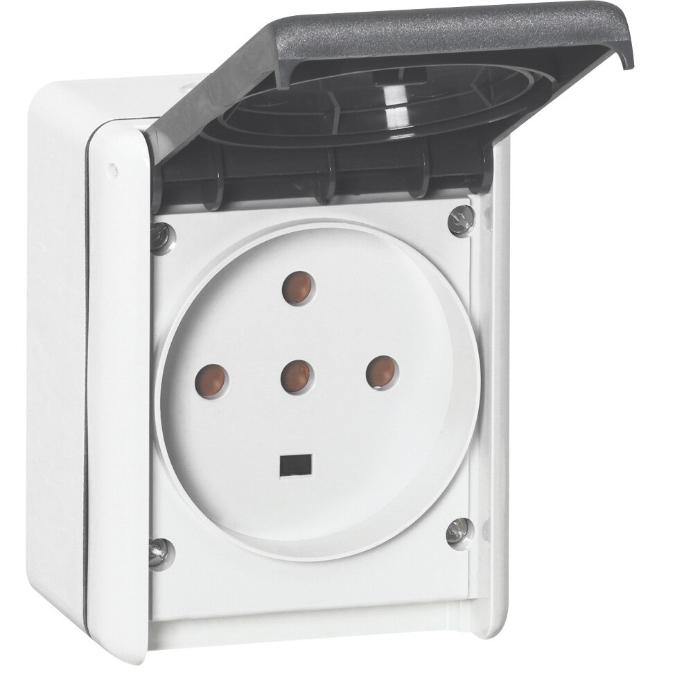 Розетка для плит IP44 Legrand Plexo с нейтралью, 32 А, 400 В, в сборе, открытый монтаж. Серая