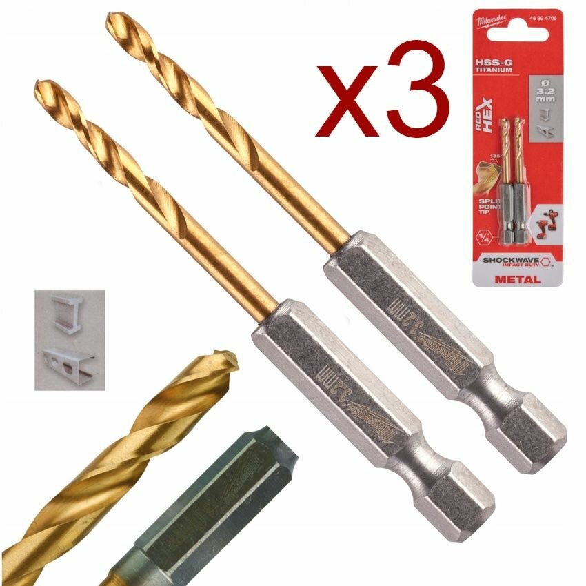 Сверло по металлу Milwaukee RedHEX HSS-G TiN комплект из 3 шт