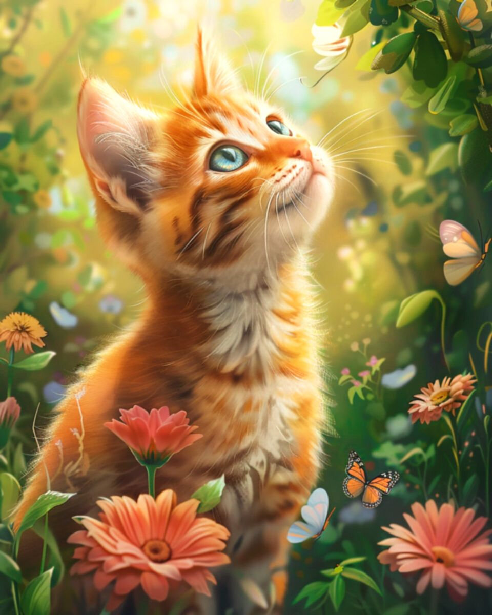 Картина по номерам рыжий кот и герберы 40х50