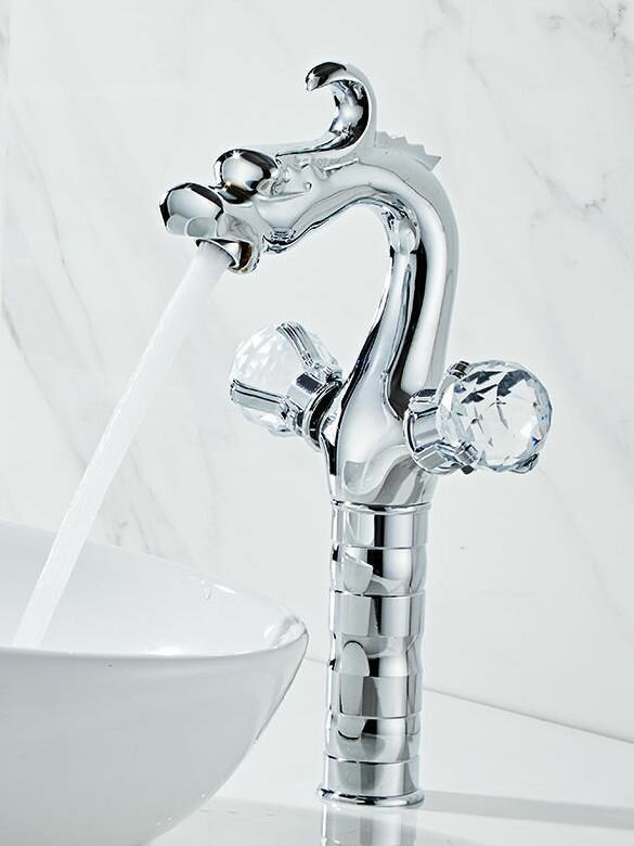 Смеситель для ванной комнаты в европейском стиле в форме дракона, двойная ручка из хрусталя, для горячей и холодной воды, латунь