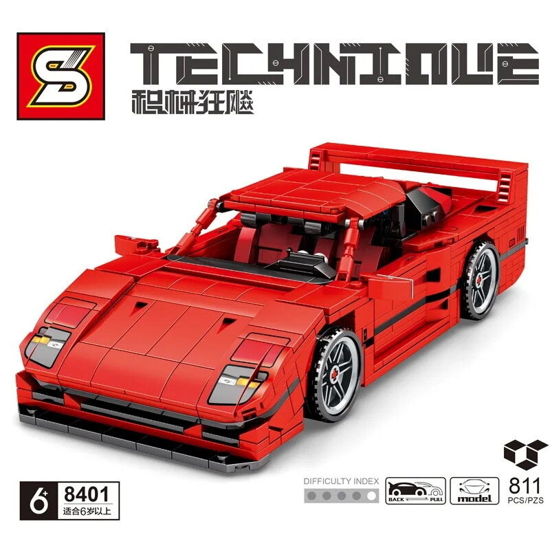 Конструктор SY8401 Красная Феррари (Ferrari F40) с инерционным двигателем, 811 деталей