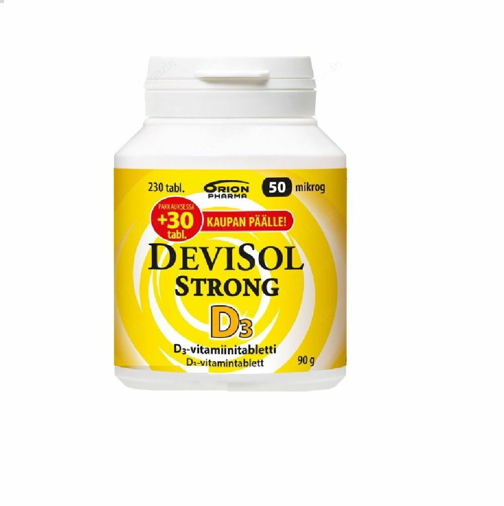 Витамин Д 3 "Devisol Strong", Финляндия, 50 мг, цитрусовый вкус, 230 таблеток