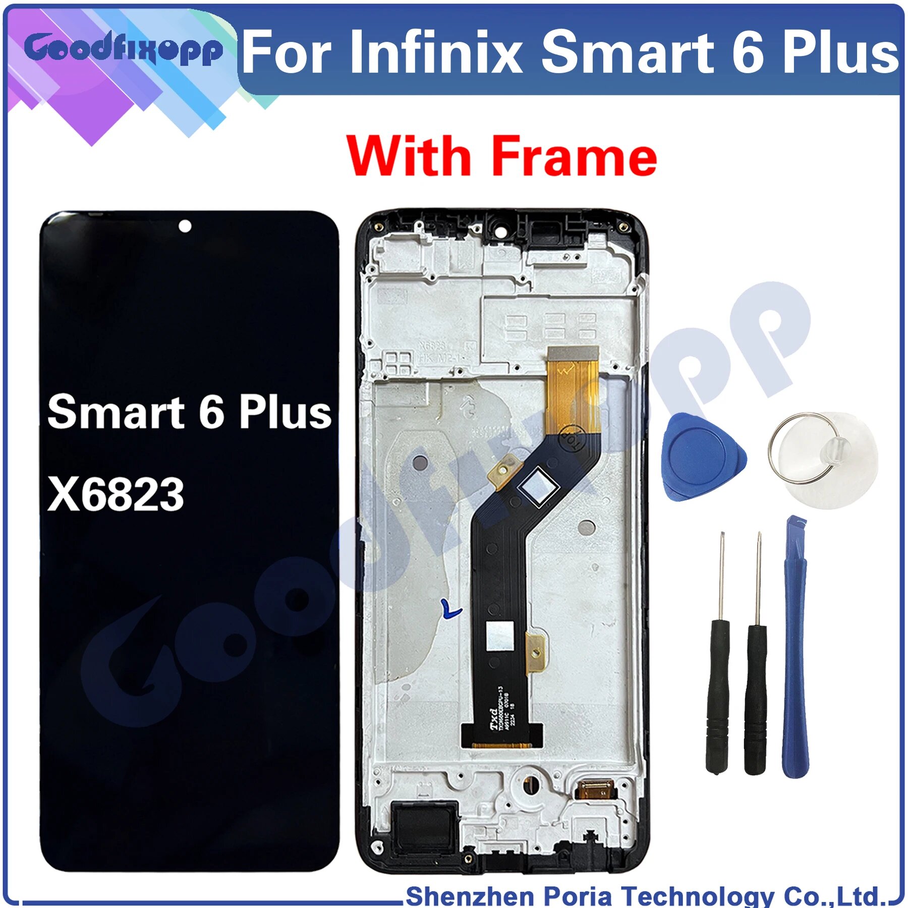 Для Infinix Smart 6 Plus X6823 X6823C Smart6Plus ЖК-дисплей с цифровым преобразователем сенсорного экрана в сборе, запасные части With Frame