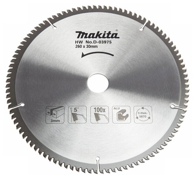 Диск пильный по алюминию 260х30х1,8мм, 100 зубьев MAKITA D-03975