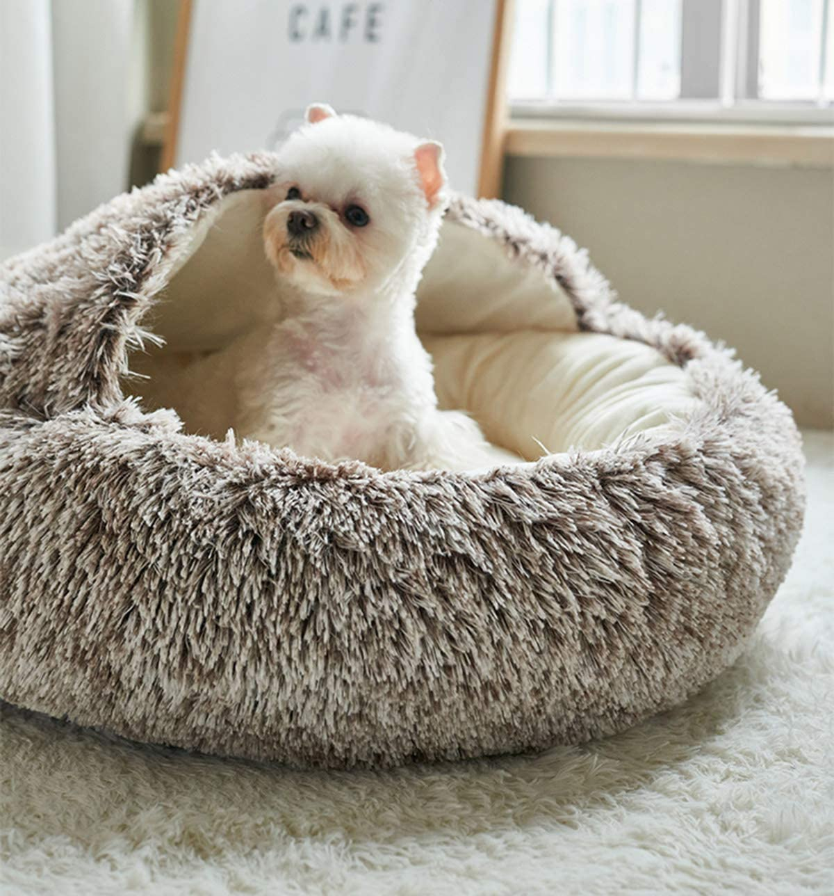 Закрытая лежанка домик для кошек M 50 см (внутри - велюр, цвет кофейный) / лежанка сплюшка для сфинкса