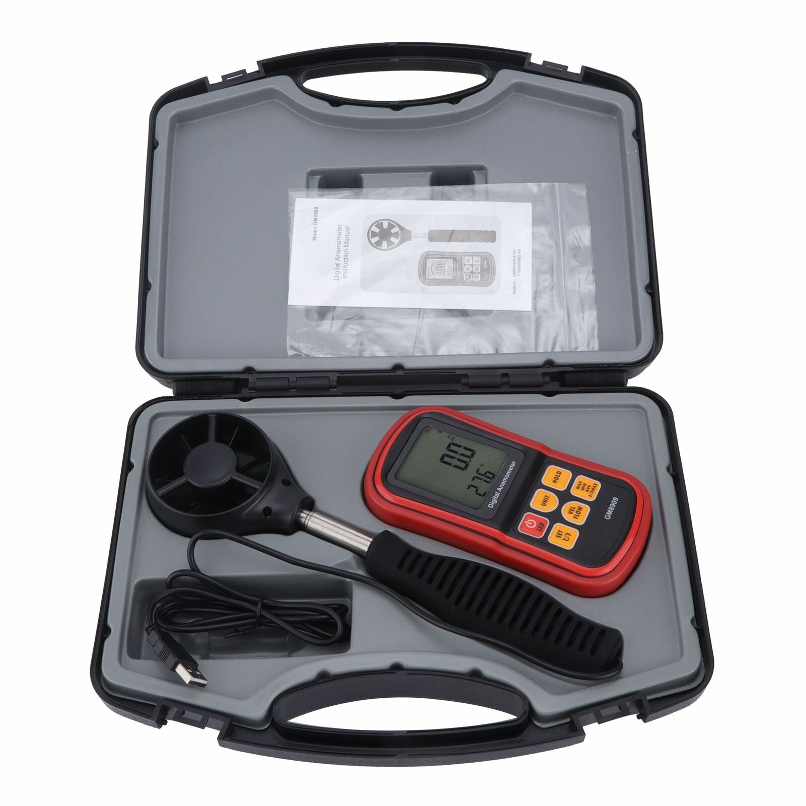 GM8909 Анемметр Multifunctional Digital Display Dataholding Handheld Wind Anemomomet