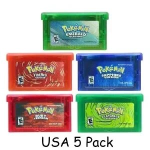 Картридж Pokemon Emerald FireRed LeafGreen Ruby Sapphire для GBA/SP, USA 5 Pack