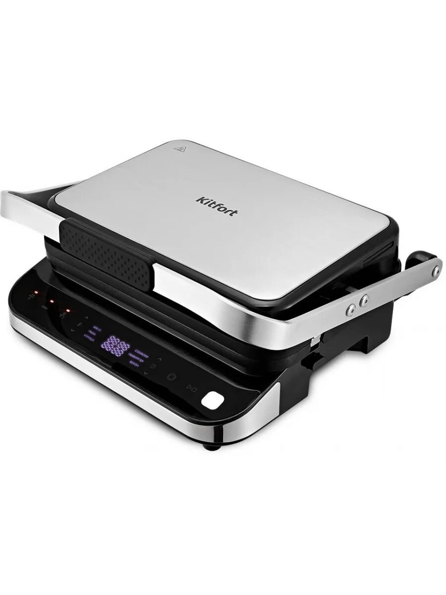 Электрогриль KITFORT КТ-1682, 2000 Вт, антипригарный, черный/серебристый