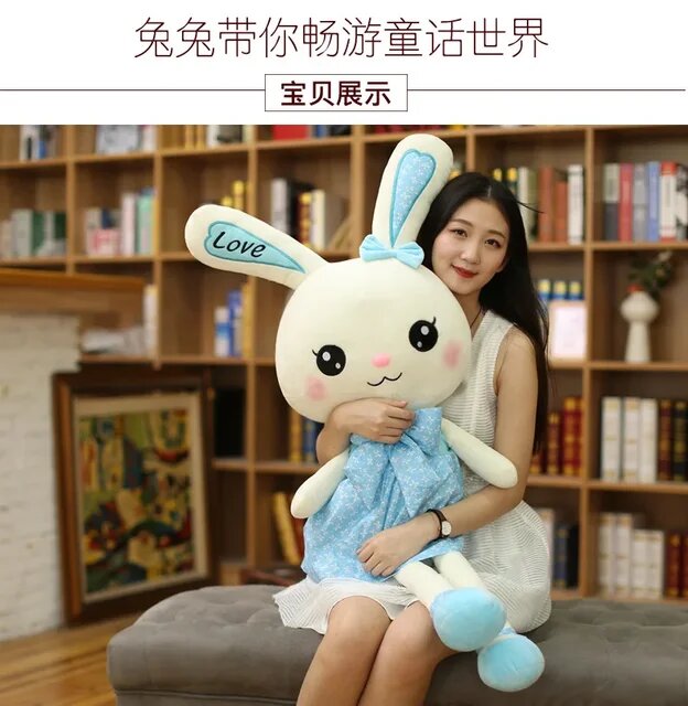 Плюшевая игрушка кролик, милый кролик в платье, мягкая игрушка в форме животного, мультяшный кролик с большими ушами, подушка, подарок на Рождество и день рождения для девочек.
