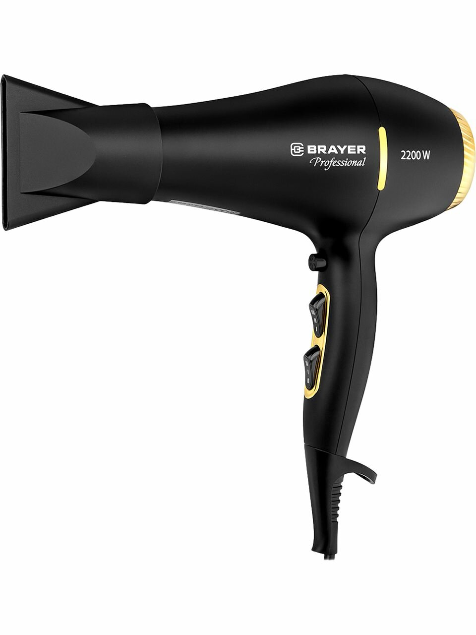 Фен для волос BRAYER BR 3010, черный, 2200 Вт, 3 насадки, защита от перегрева