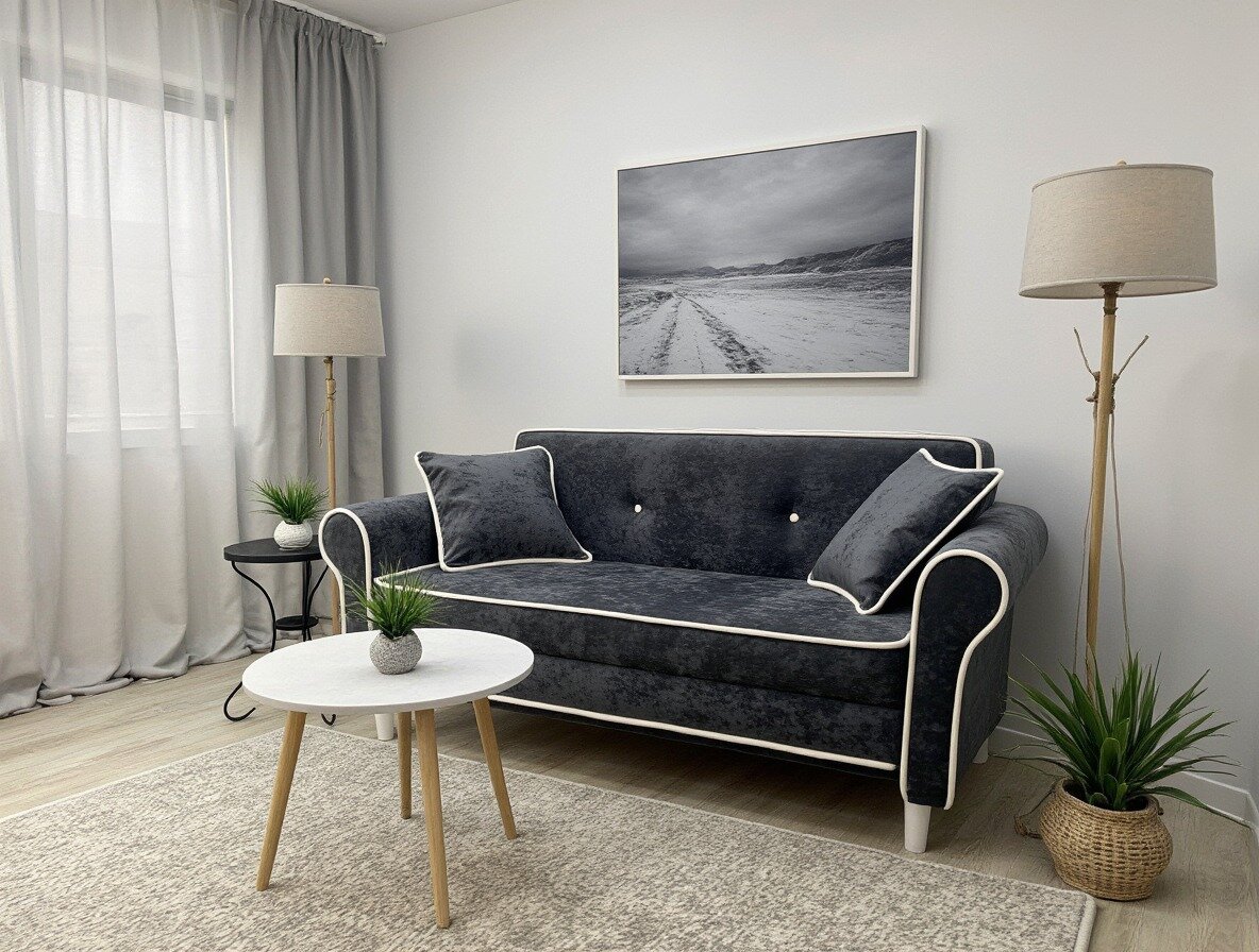 Раскладной диван "Джун мини" ДиванРус, 174*82 см, аккордеон, велюр с краш-эффектом, черный