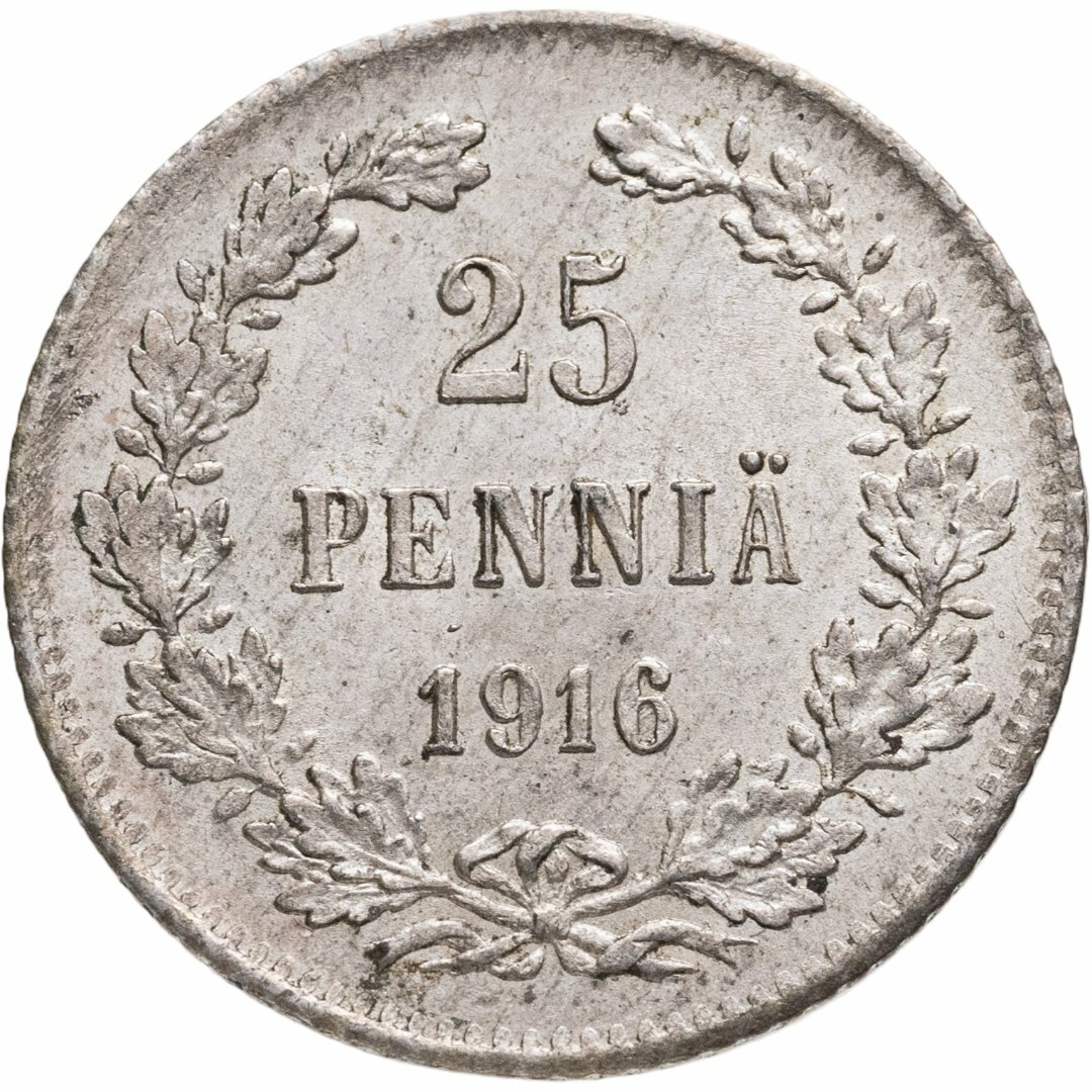 25 пенни pennia 1916 S Российская Финляндия, Серебро 750, в сохранности AU-UNC