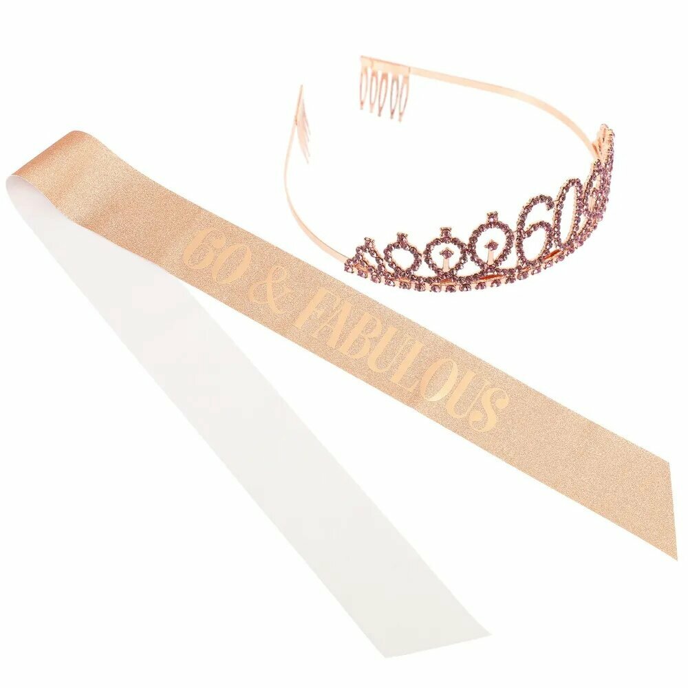 Комплект Корона И Лента Для 60-Летнего Юбилея, Роскошное Украшение, Праздничный Аксессуар, Розовое Золото, 1 Комплект