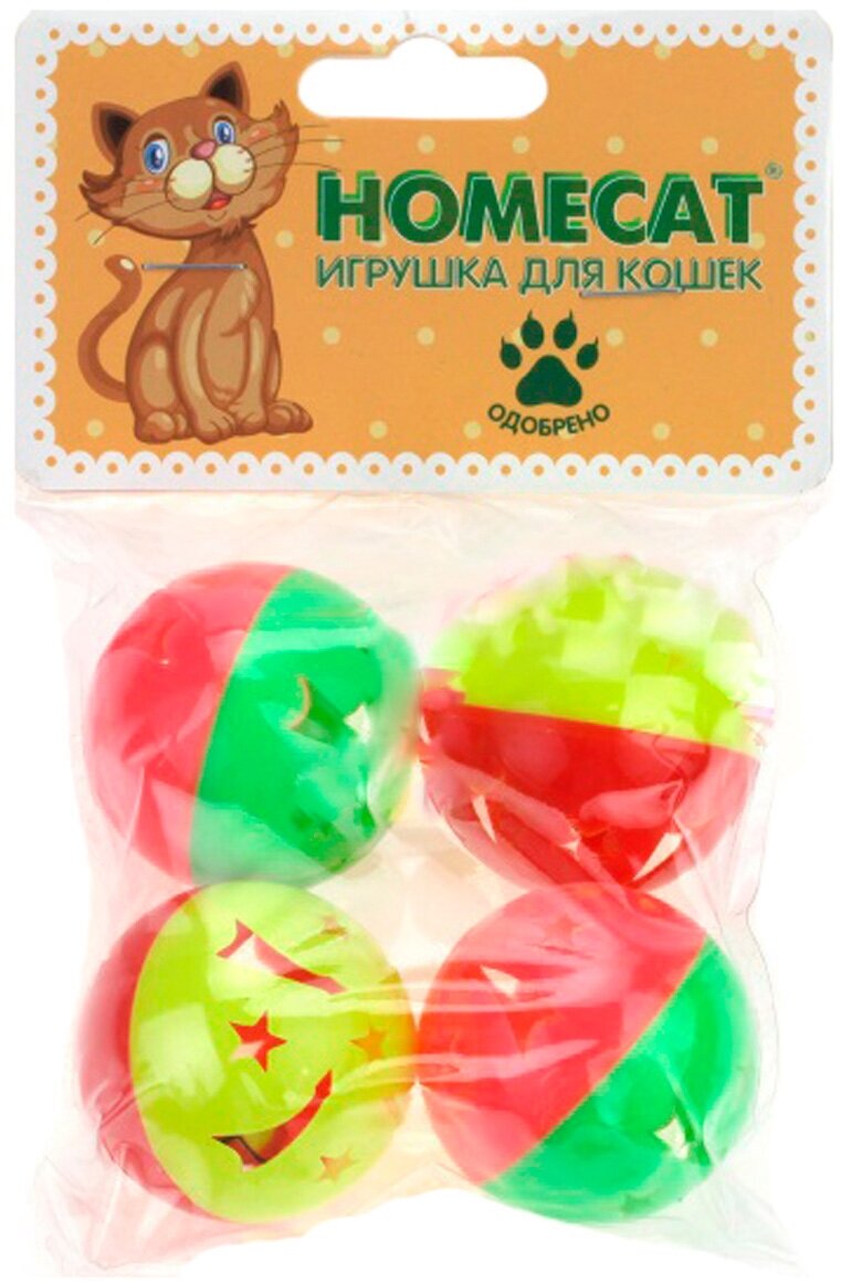 Игрушка для кошек Homecat Мяч Звездочки с колокольчиком 4 см уп. 4 шт (1 шт)