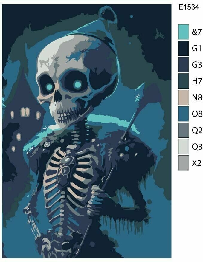 Детская картина по номерам E1534 "Скелет идущий в темноте" 20x30