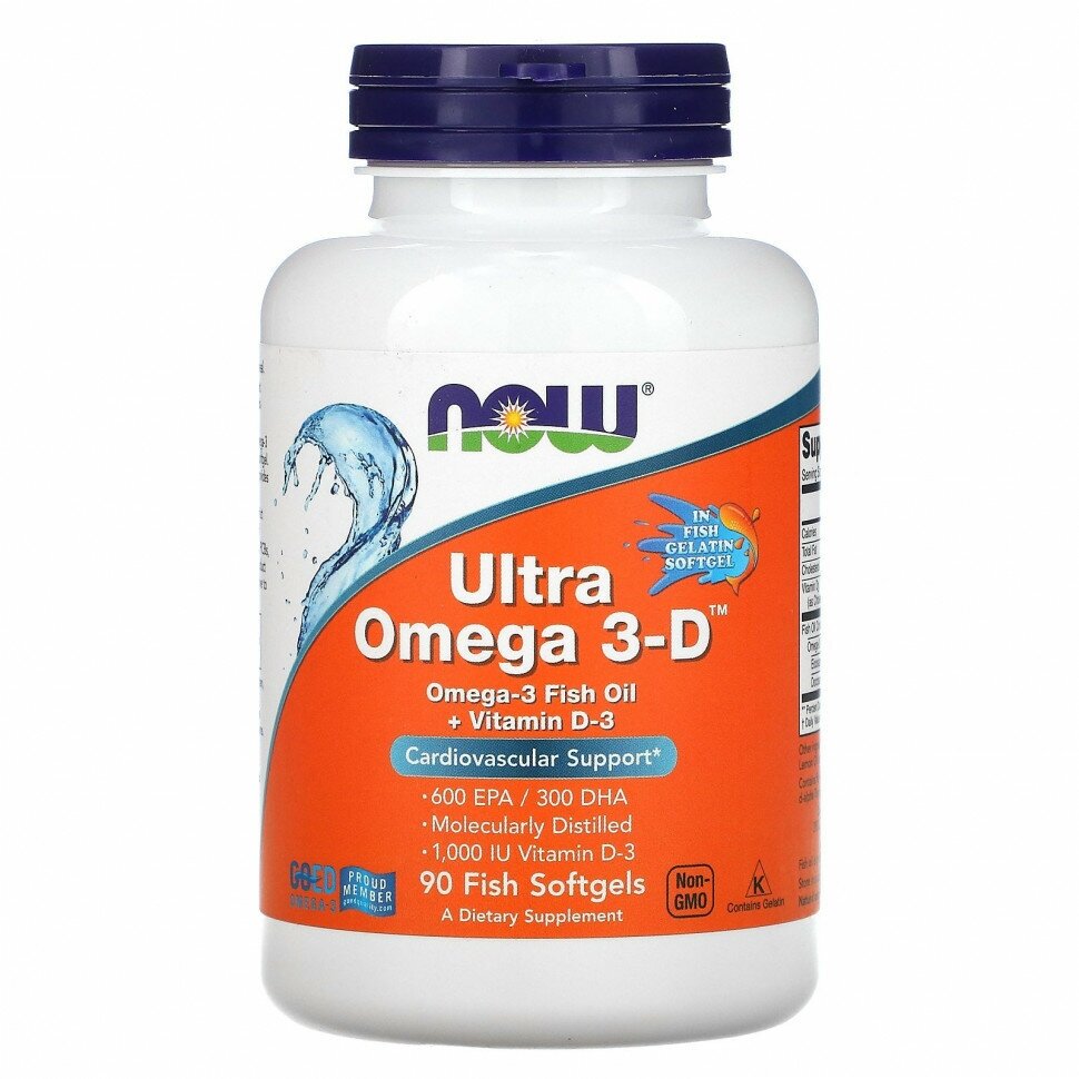 Now Foods Ultra Omega 3-D, Ультра омега 3-D, 90 рыбных капсул