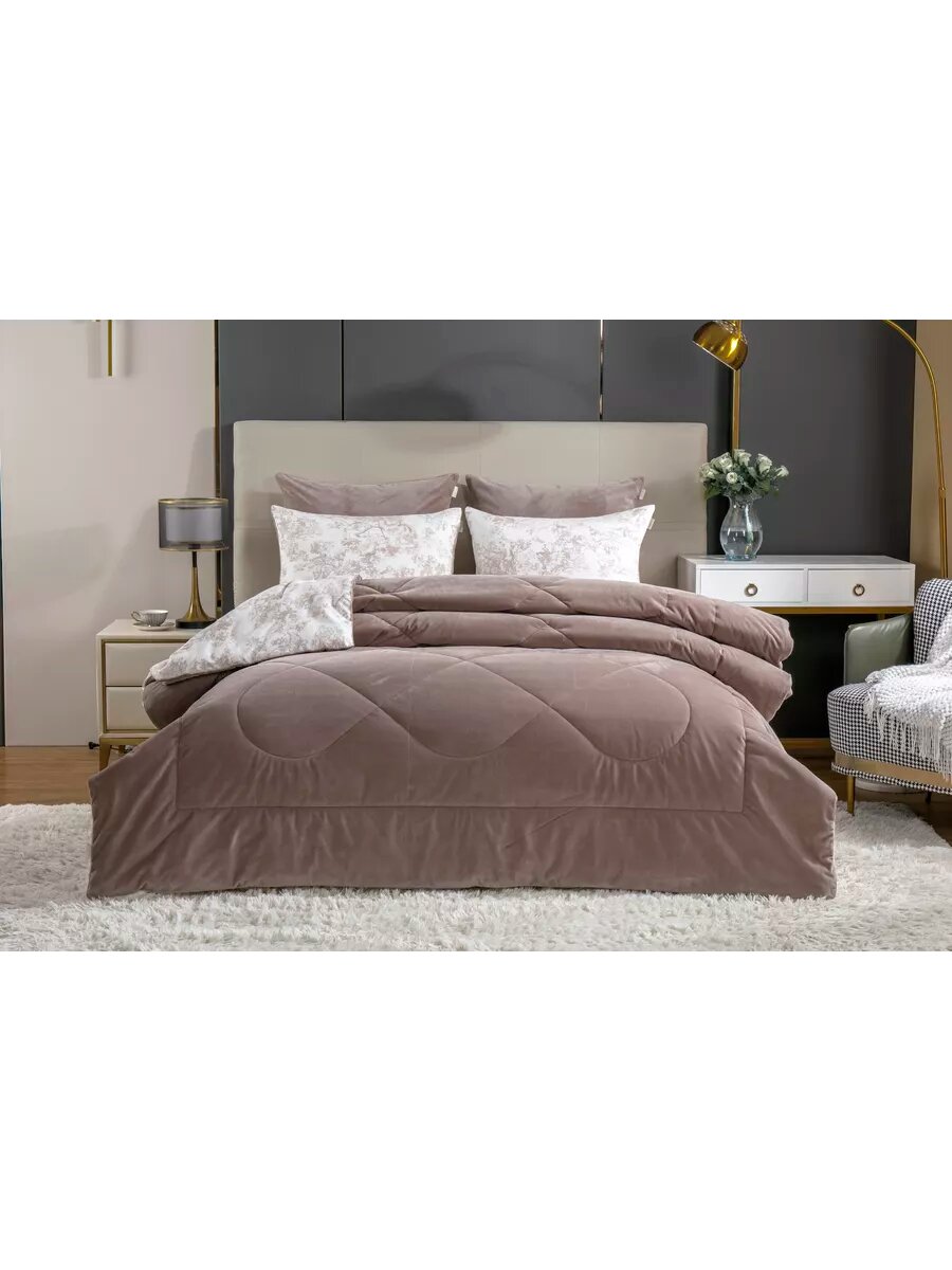 Постельное белье Евро с Одеялом Велюр Сатин Казанова