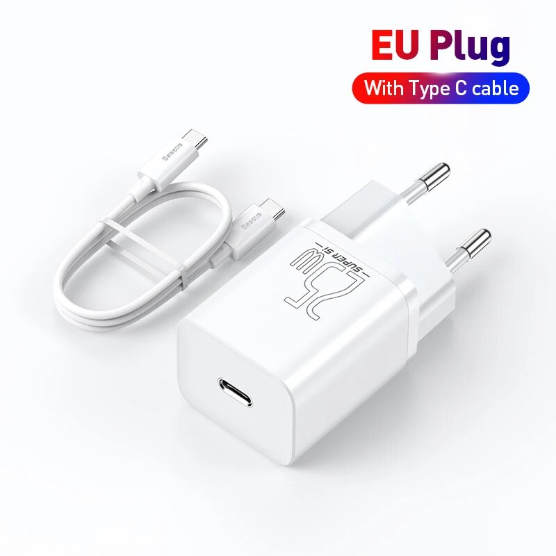 Портативное Зарядное Устройство Baseus 25W USB-C С Быстрой Зарядкой И Белый, EU 25W With Cable