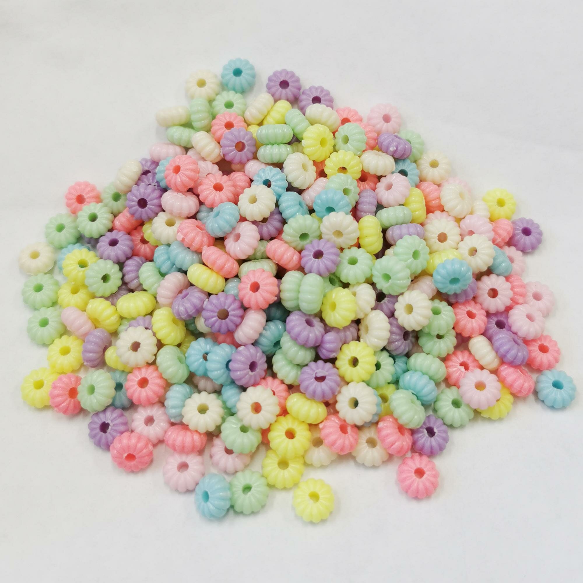 Бусины акриловые, 8.5х4мм, рондели с бороздками, микс в пастельных тонах, 50 грамм