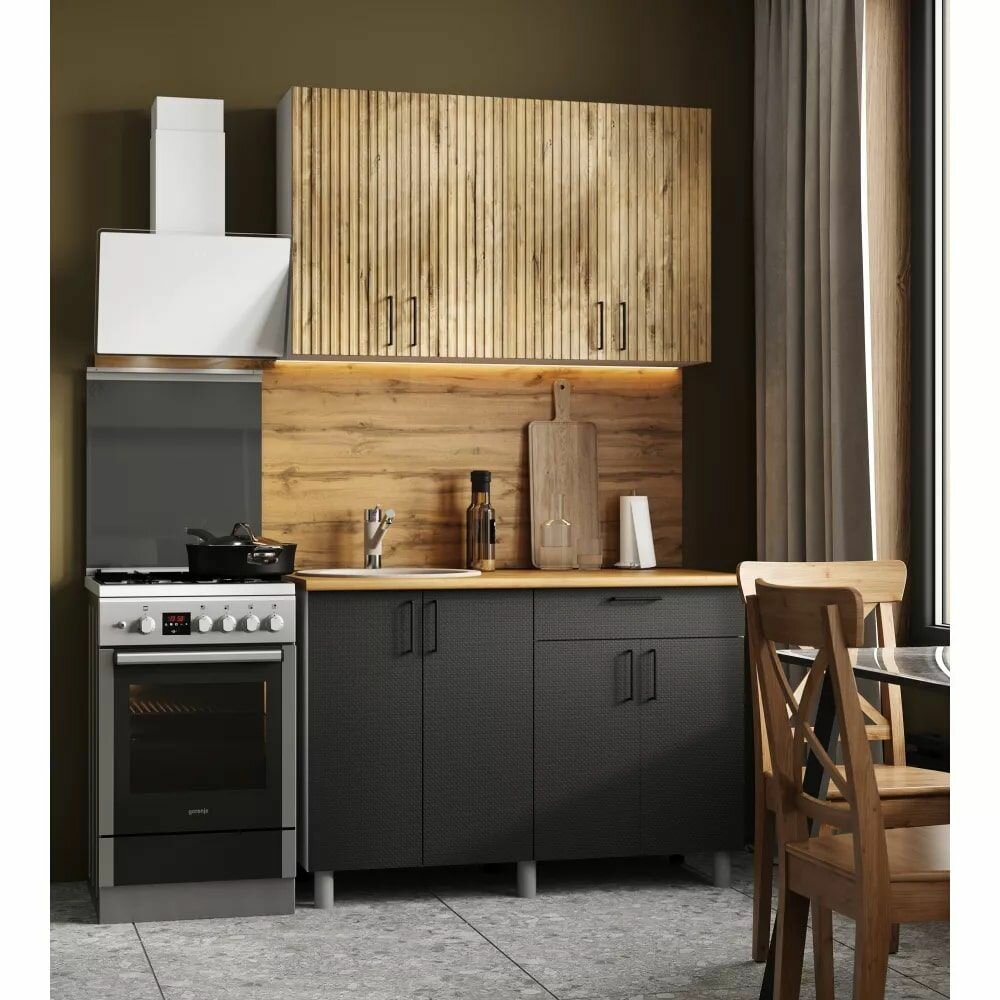 Кухня Кантри 1.2 м Дуб канадский/Карбон вулкан со столешницей антарес 26 мм 1200х600х2170 тэкс