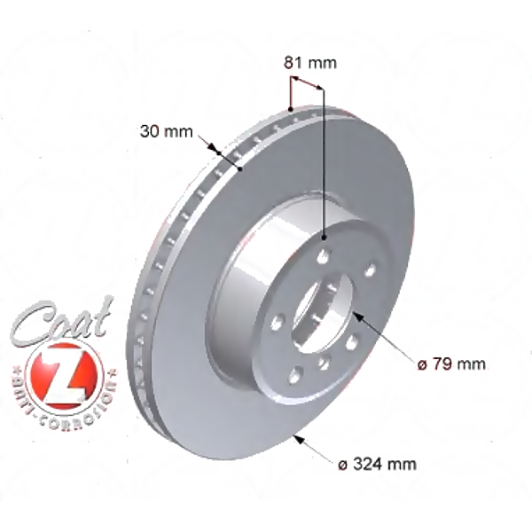 ZIMMERMANN 150.3407.20 (34116750265 / 3411675265) диск торм BMW (БМВ) e65 / e66 3.0 02- пер вент 5 отв 324x3