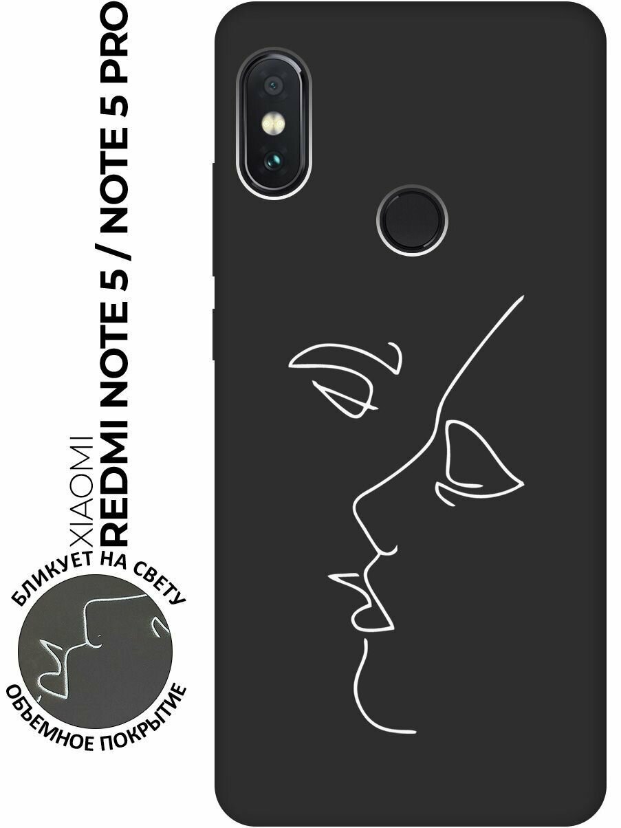 Матовый чехол Faces W для Xiaomi Redmi Note 5 / Note 5 Pro / Сяоми Редми Ноут 5 / Ноут 5 Про с 3D эффектом черный