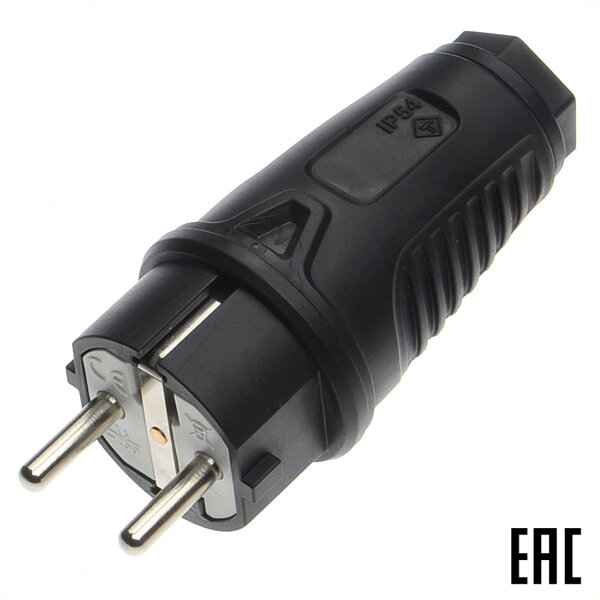 Вилка "евр" кабельная резиновая черная кольцо черное IP54 РСЕ 0511-ss (3 шт. в наборе)