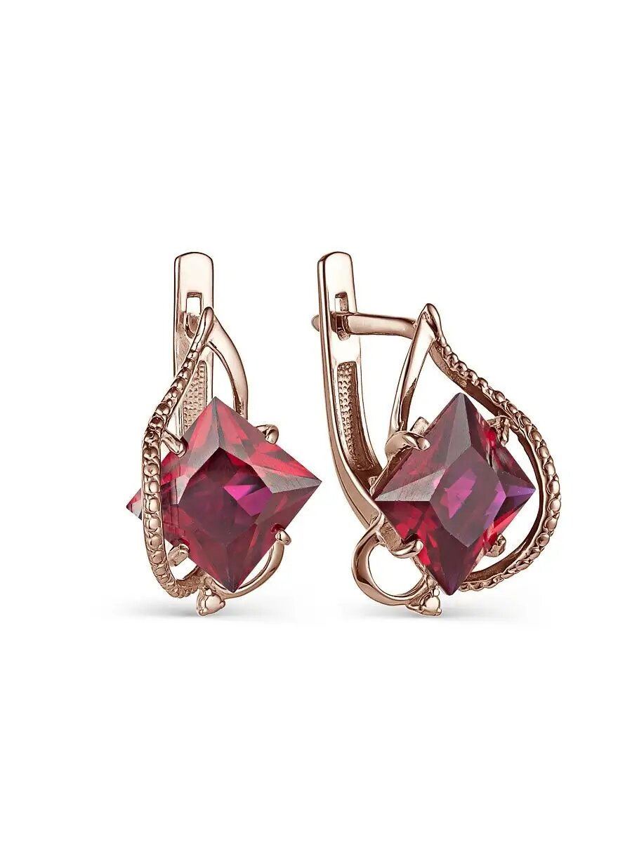 Серьги, красное золото, 585 проба, бриллиант, рубин