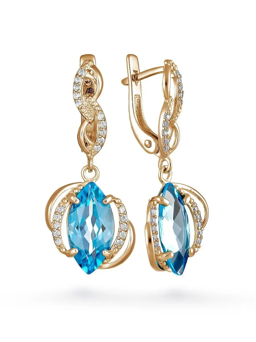 Серьги, красное золото, 585 проба, бриллиант, топаз