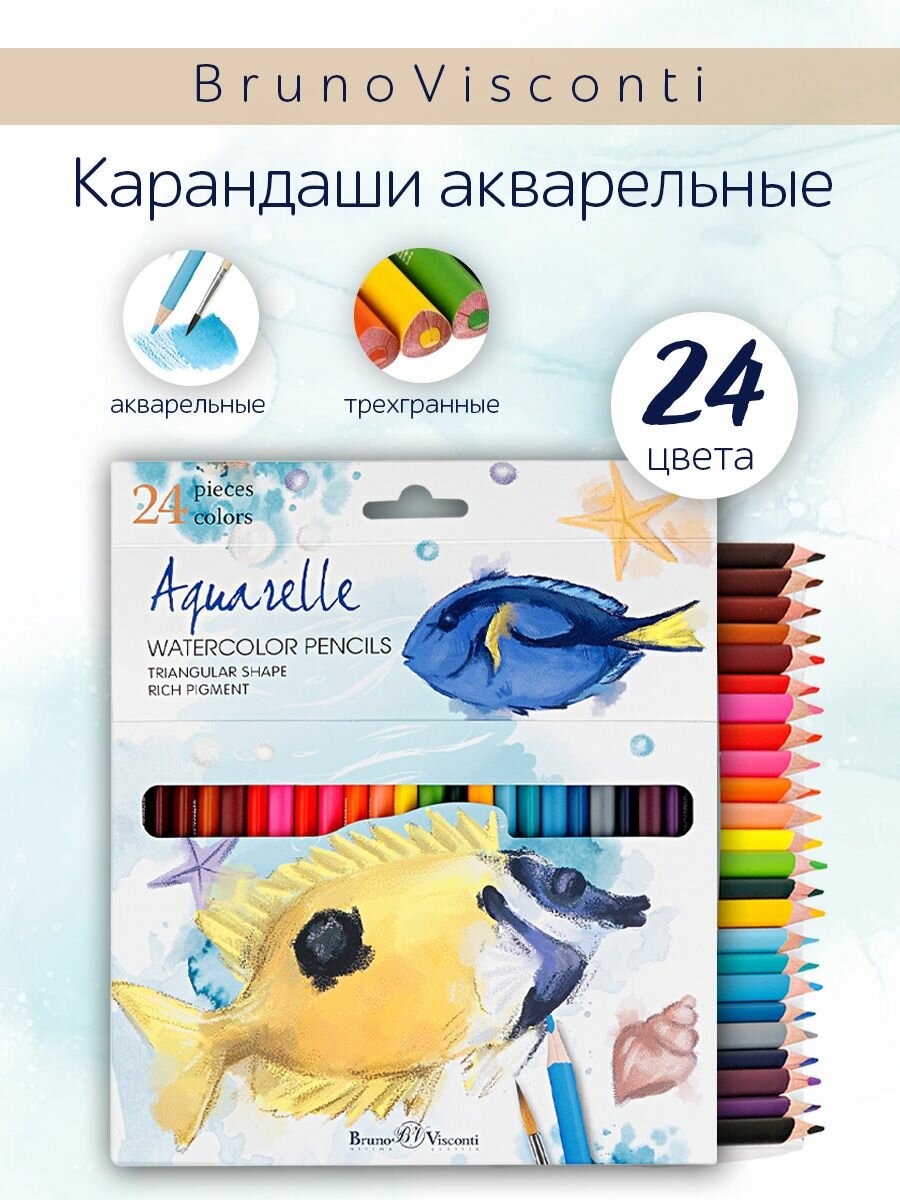 Карандаши акварельные Bruno Visconti 24 цвета, грифель 3 мм DreamWorld
