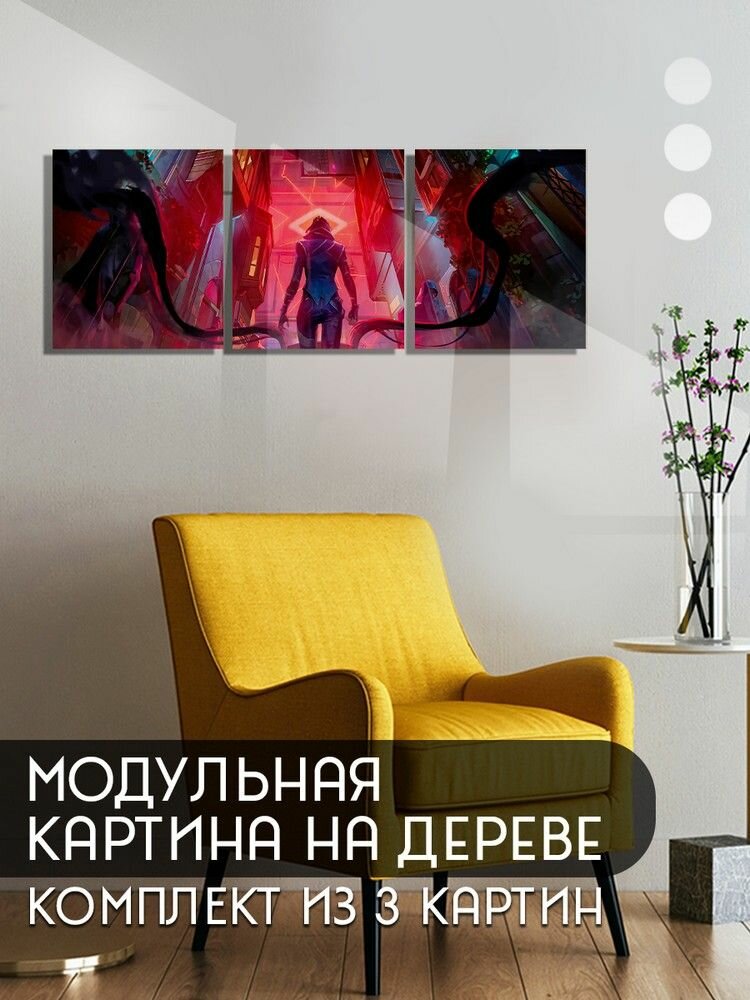 Модульная картина на дереве 66x24 см квадратные Игры Валорант (Фэйд, Рэйна, Вайпер, PS, Xbox, PC, Switch) - 807