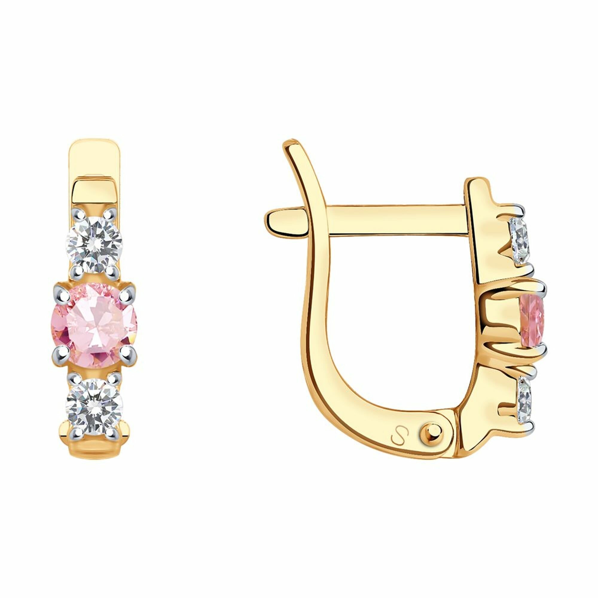 Серьги, красное золото, 585 проба, фианит