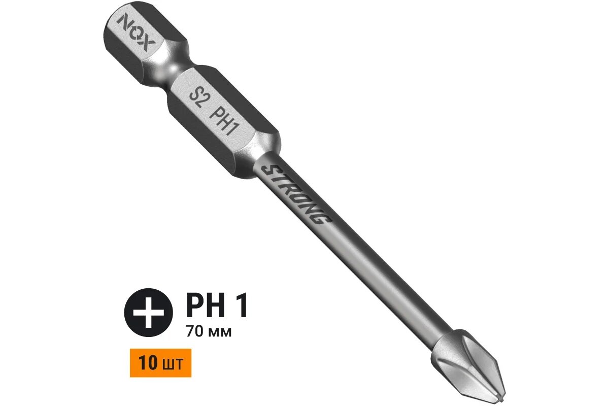 NOX Бита torsion E6,3 Ph1-70, 10 шт бокс STRONG 336170