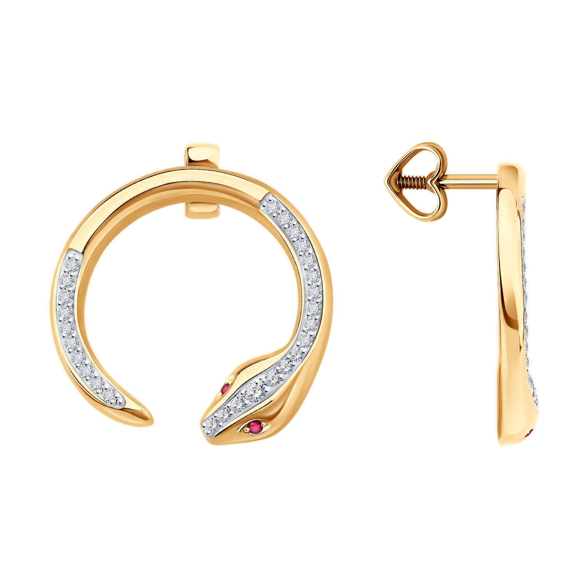 Серьги пусеты, красное золото, 585 проба, бриллиант, рубин