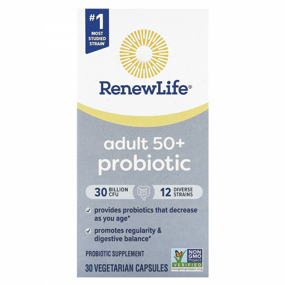 Renew Life, Ultimate Probiotic Flora™, для взрослых старше 50 лет, 30 млрд КОЕ, 30 веганских капсул с отсроченным высвобождением