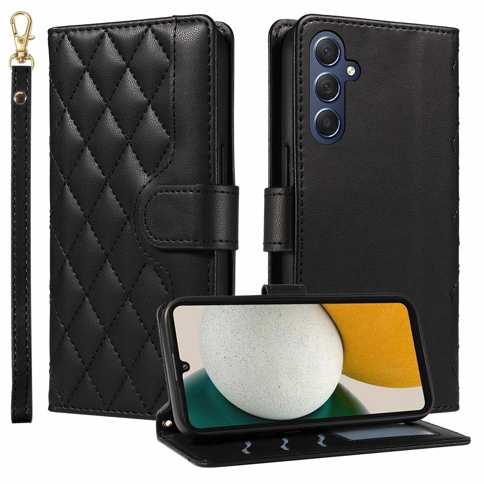 Чехол из матовой кожи для Samsung Galaxy A34 5G (Самсуиг Галакси А34 5G) , роскошный и стильный, устойчивый к падениям, со слотом для карт, с длинным и коротким шнурками