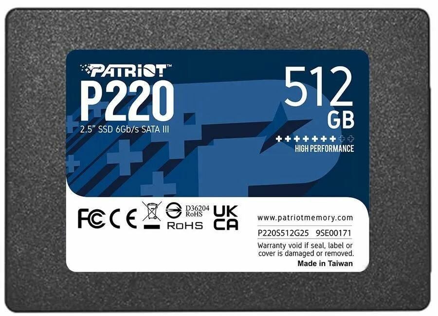Внутренний SSD-диск Patriot Memory Накопитель SSD 512Gb Patriot P220 P220S512G25 SATA III 2.5" P220S512G25