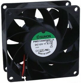 Вентилятор осевой Sunon PMD1208PMB1-A (2). GN, 12В DC, 80x80x38мм, подшипник качения, 143куб. м/ч, 55,2дБА, 28AWG