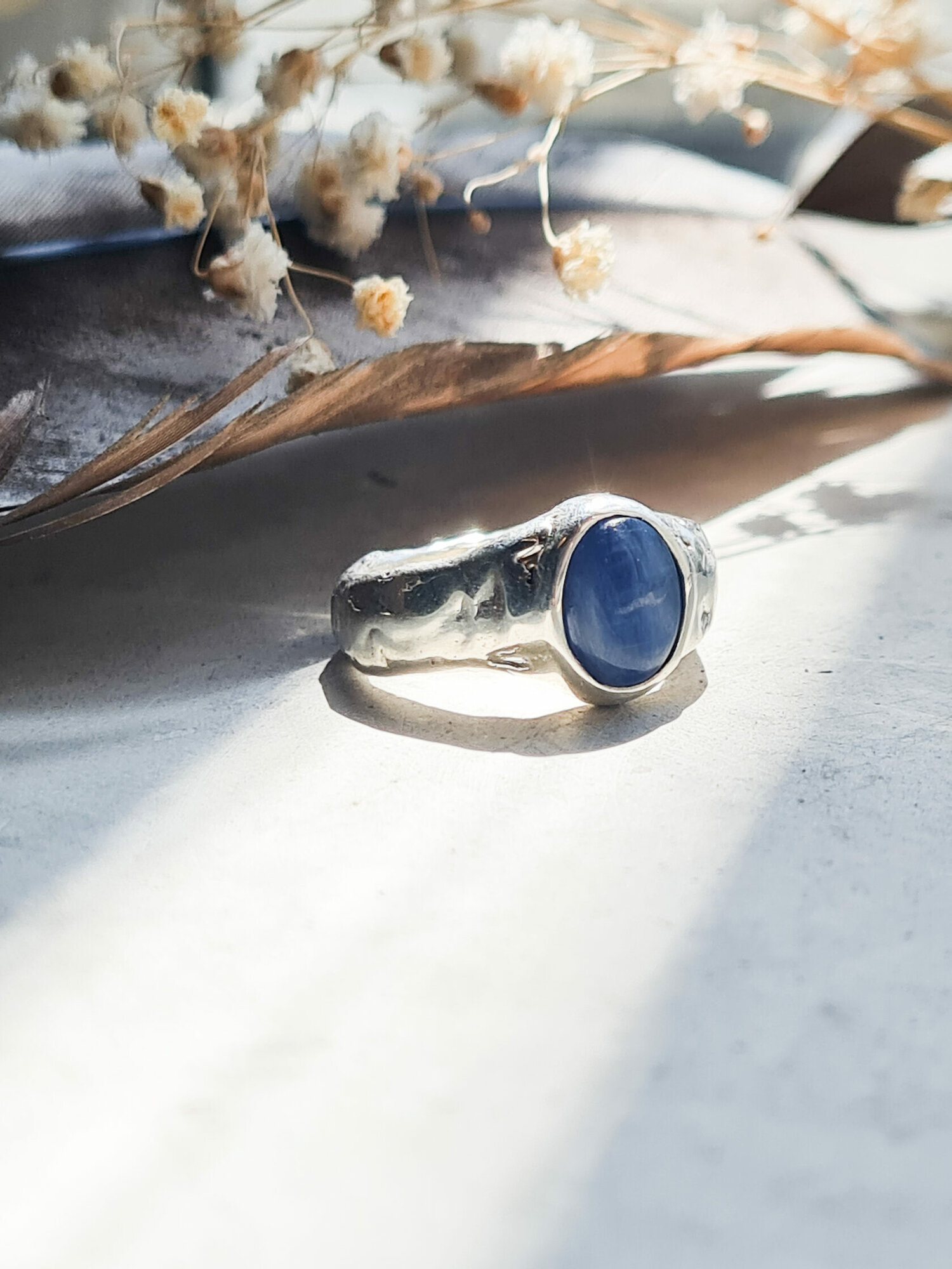 Кольцо, серебро, 925 проба, серебрение, кианит