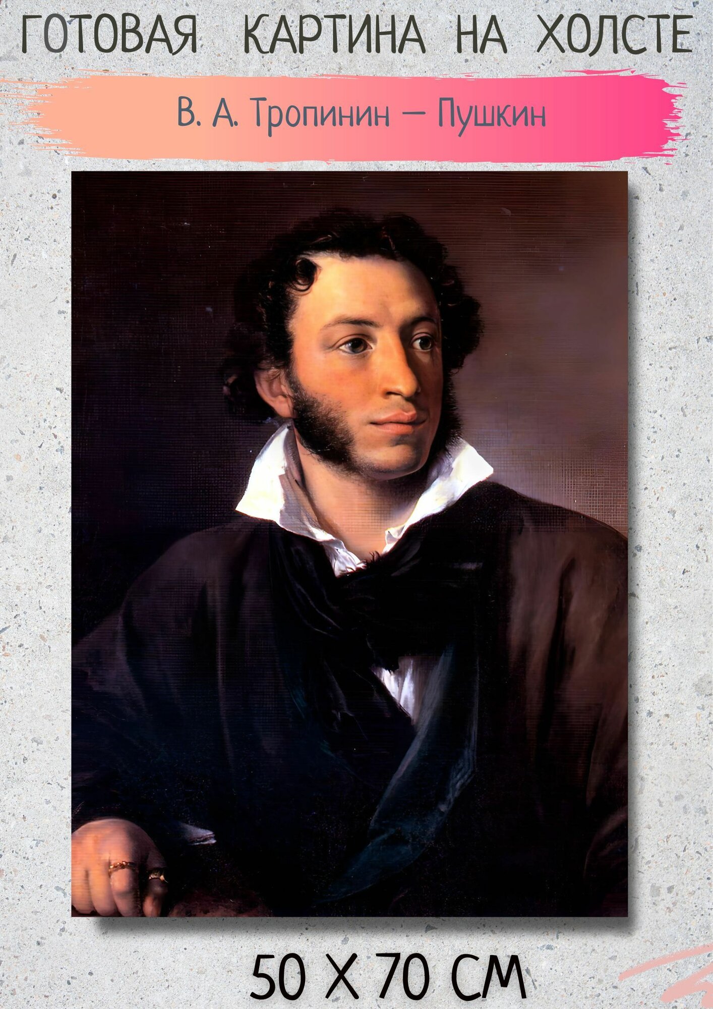 Василий Андреевич Тропинин "Портрет А. С. Пушкина (1827)". Картина 70х50 на холсте