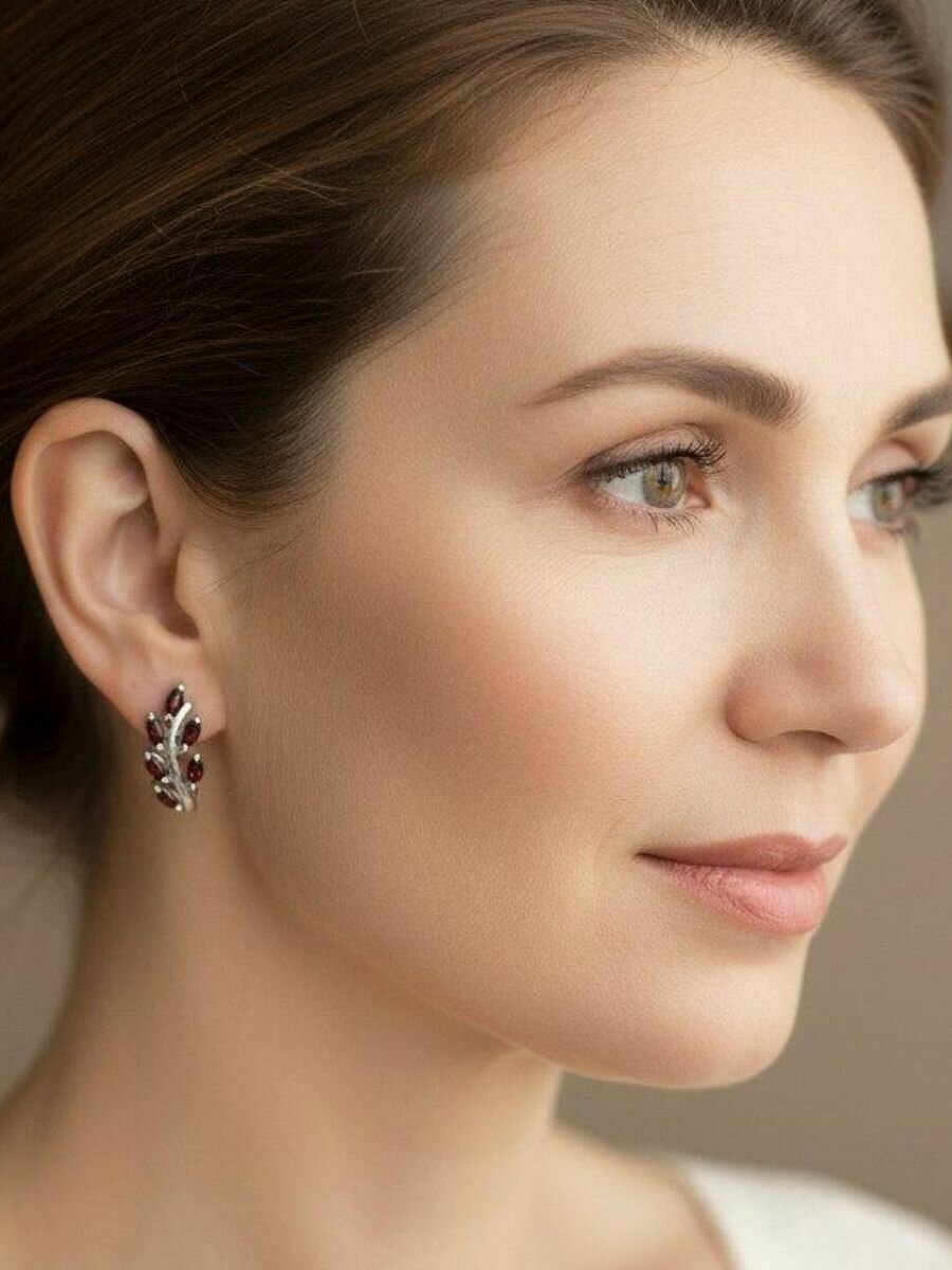 Серьги, серебро, 925 проба, родирование, гранат