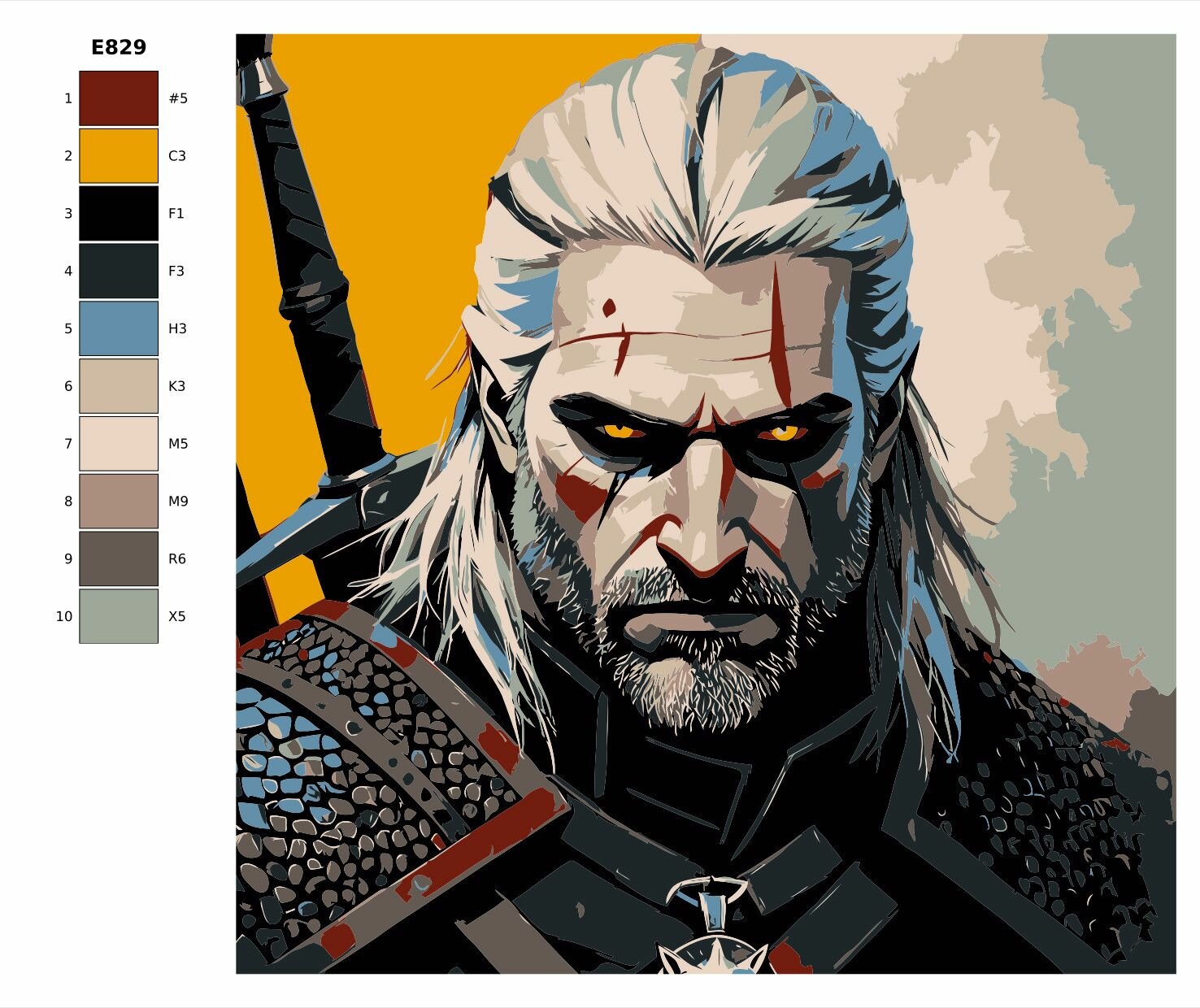 Детская Картина по номерам E829 "Ведьмак" 30x30