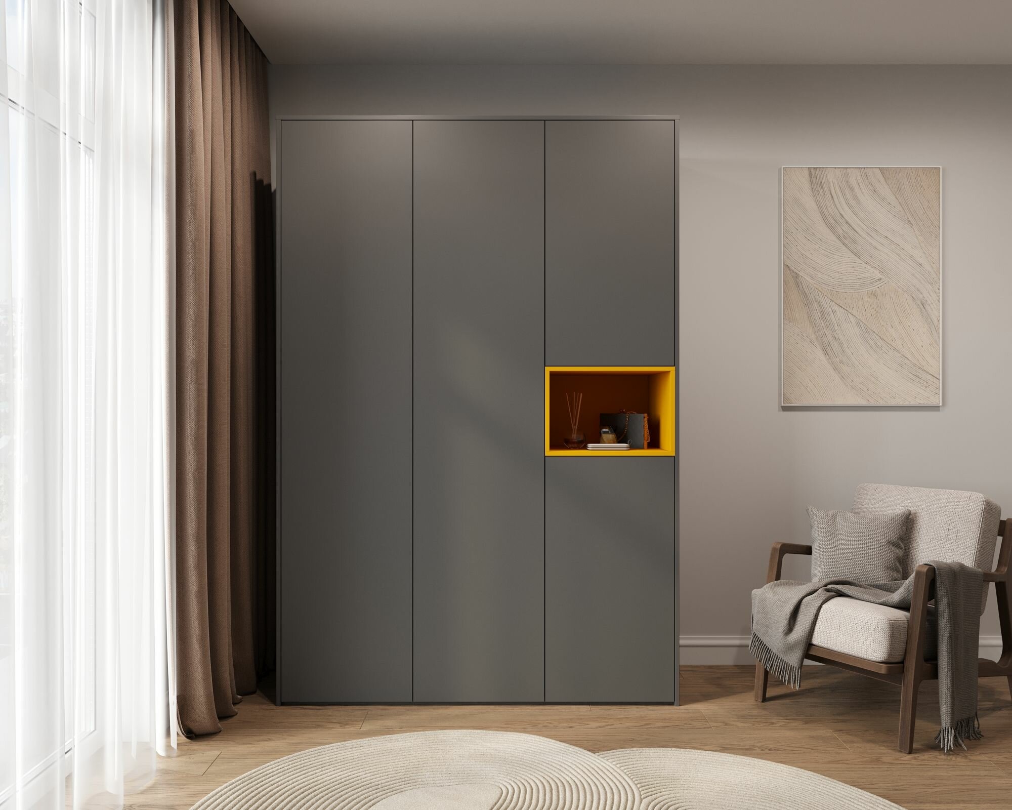 Шкаф распашной для одежды "Рокки 2" 150х220х52 Серый графит / Солнечный свет