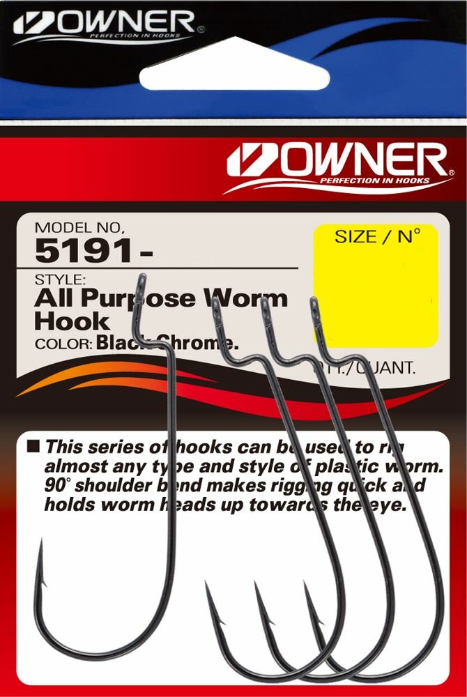 OWNER Крючок All Purpose Worm Hook BC №5/0 4шт