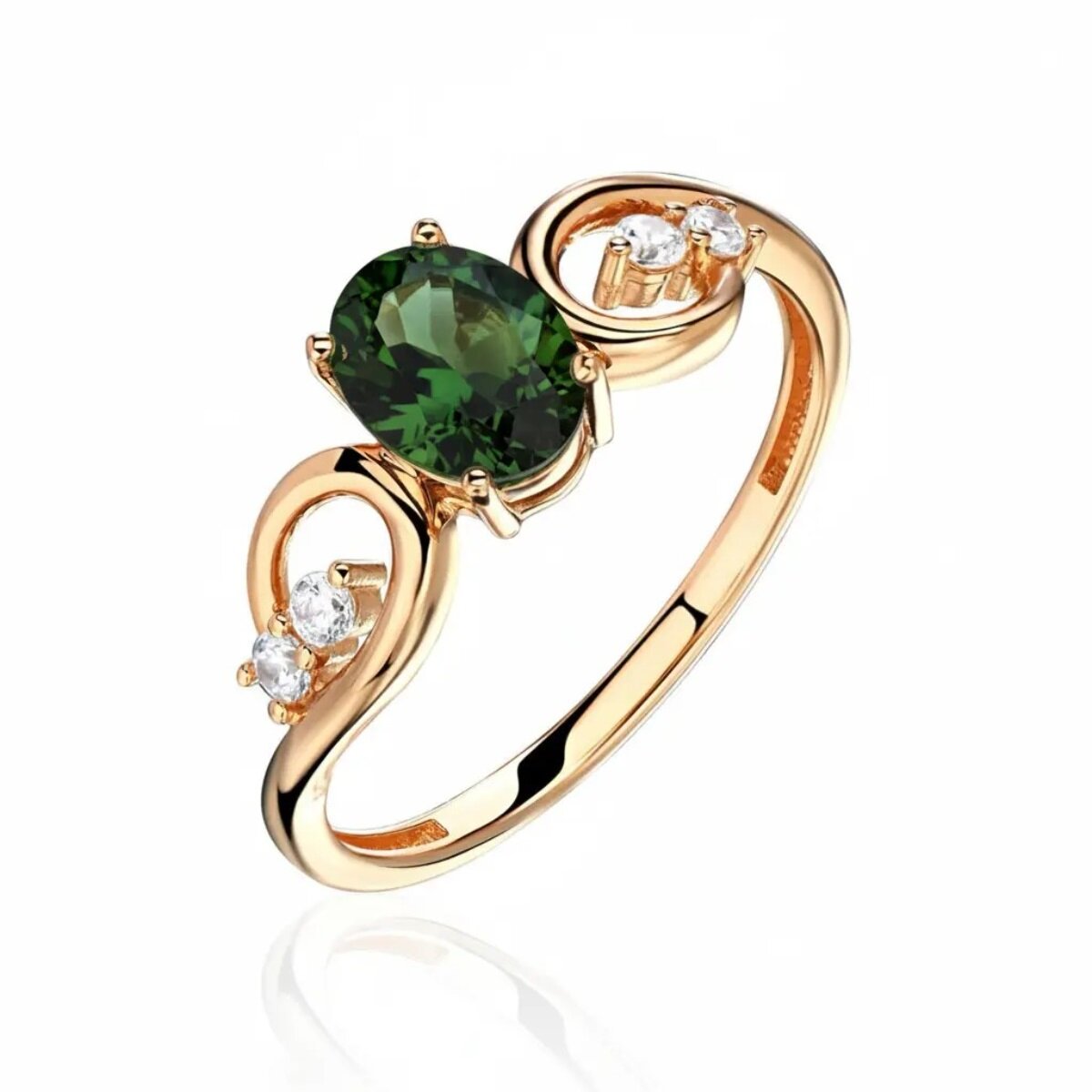 Кольцо, красное золото, 585 проба, фианит, турмалин