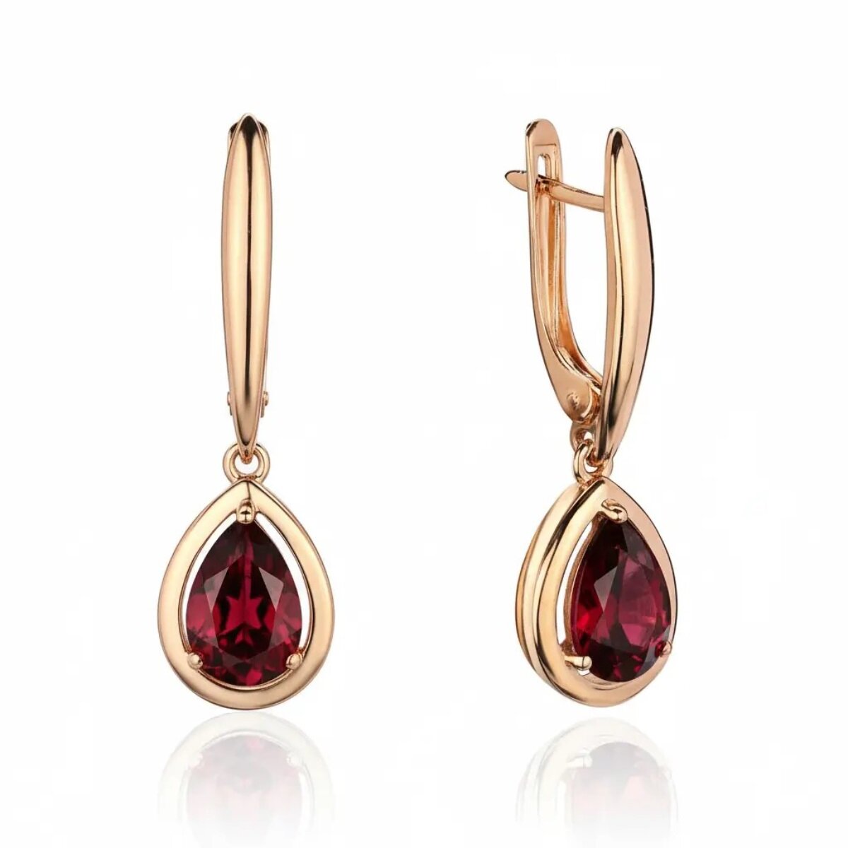 Серьги, красное золото, 585 проба, гранат
