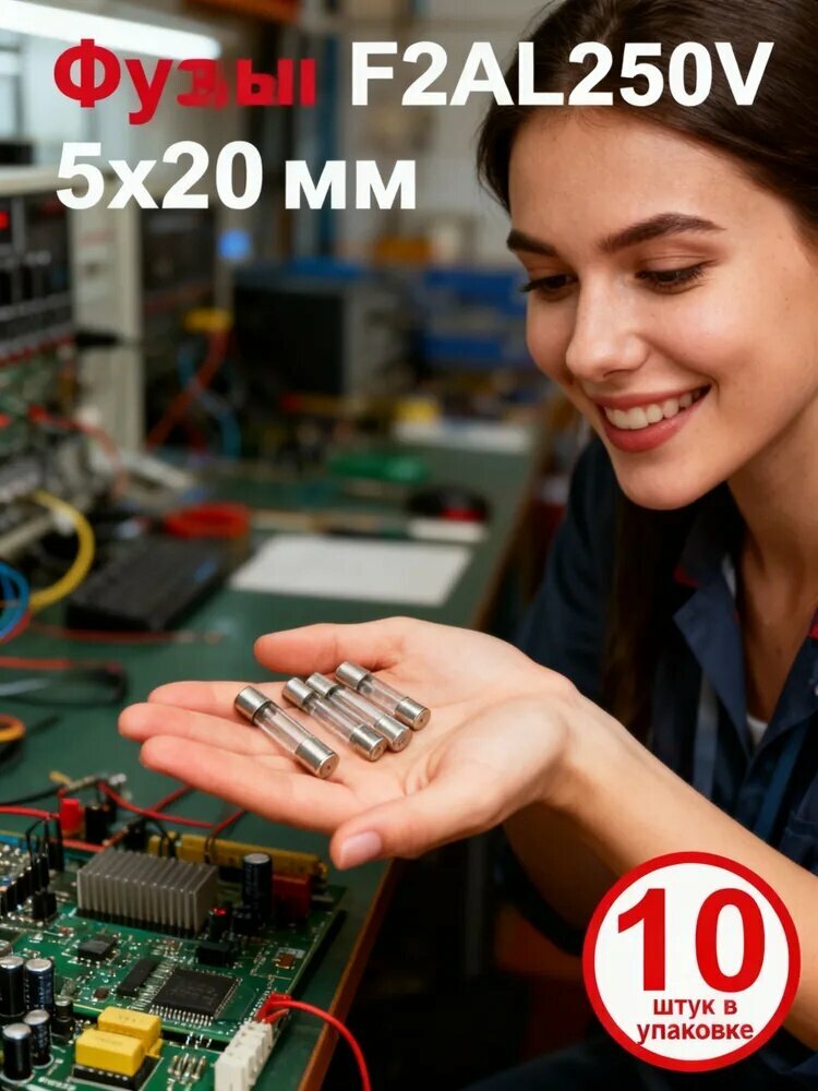 Предохранитель плавкий стеклянный 5х20мм быстрый (F) 2A 250V F2AL250V - 10 шт. Для слаботочных цепей: мультиметров, электронных плат, измерительных приборов